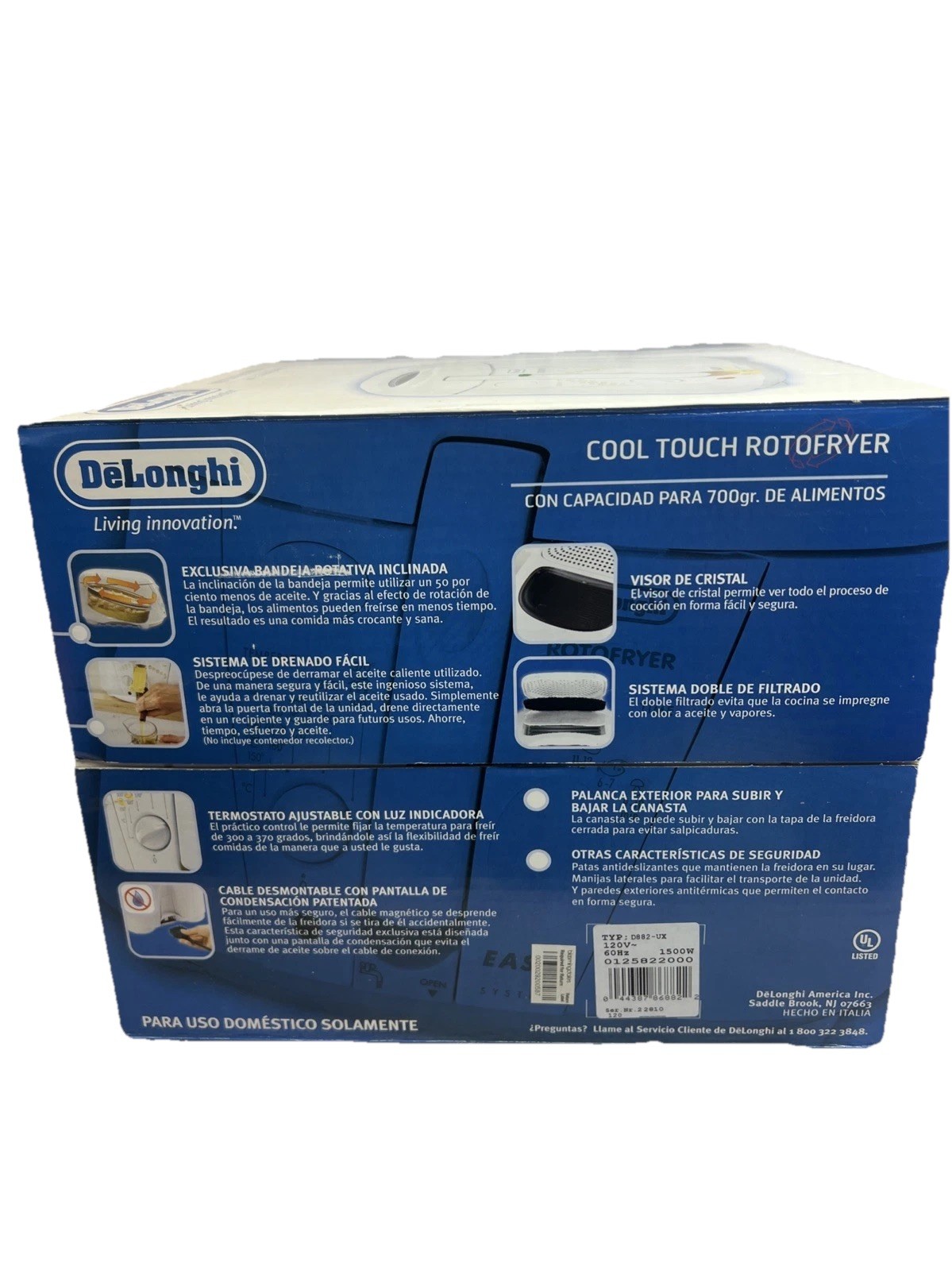 Delonghi Roto Fryer Model D882-UX Cool Touch Low Oil Electric Rotofryer ...