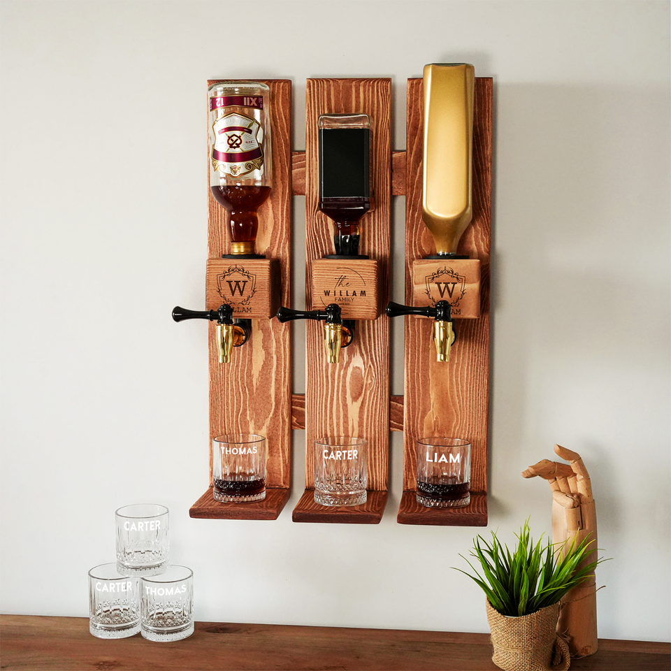 Wooden Wall Mounted Whiskey Dispenser, Custom Engraved Spirit Rack with ...