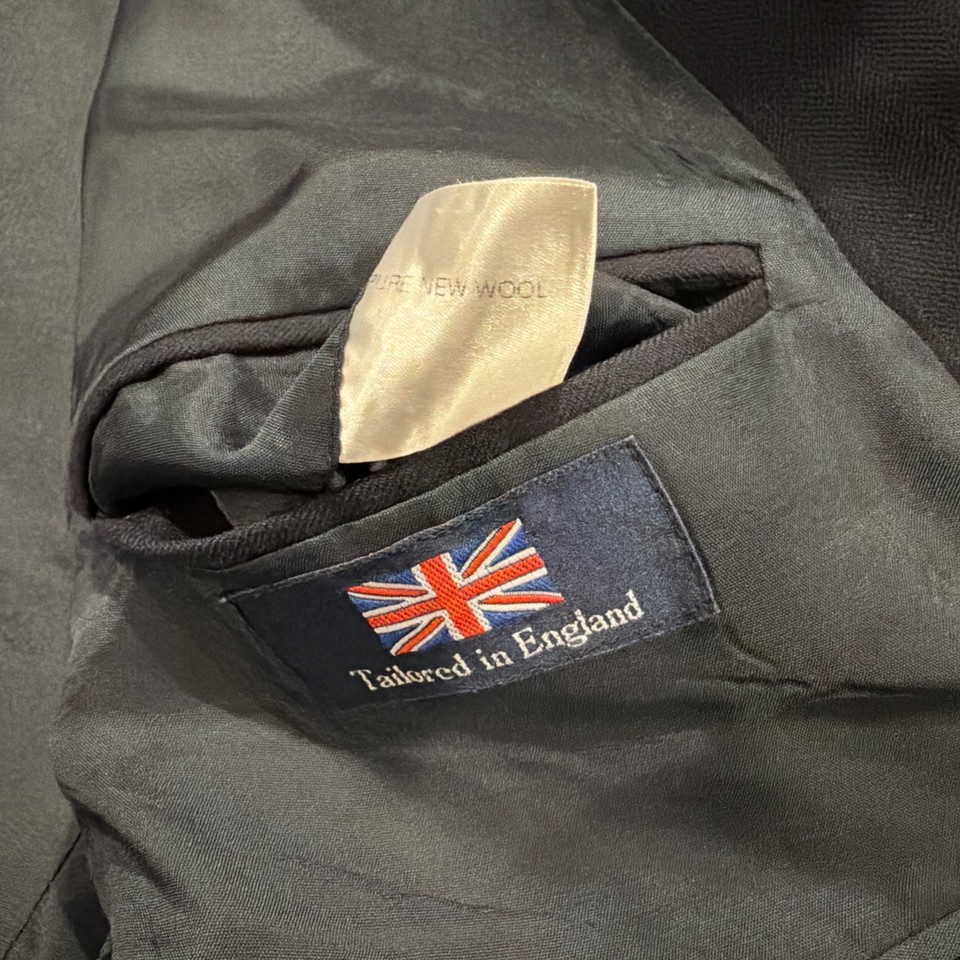 Alexandre London Navy Herringbone Suit Tailored England Peak Lapel 44R ...