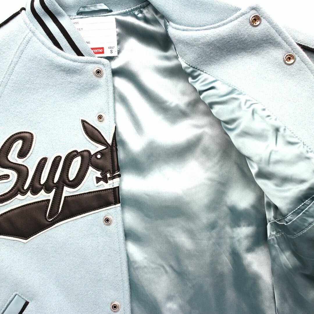 Supreme x Playboy Wool Varsity Jacket Dusty Blue Size S F/S Supreme x Playboy Wool Varsity Jacket Dusty Blue Size S F/S