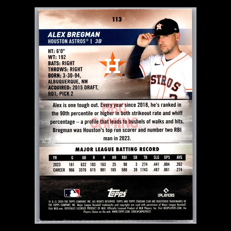 2024 Topps Stadium Club Red Foil #113 Alex Bregman Houston Astros ...