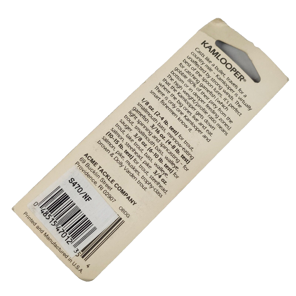 Acme Tackle Co Kamlooper Spoon Fishing Gear S470NF Nickel Fluorescent ...