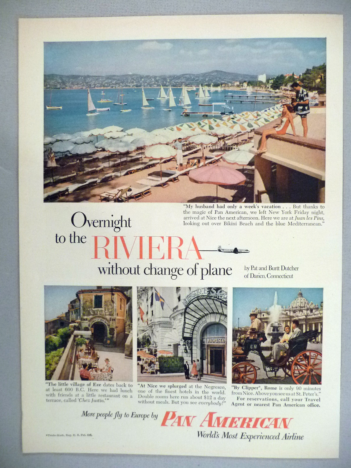 Pan American Airline PRINT AD - 1953 ~~ French Riviera | eBay