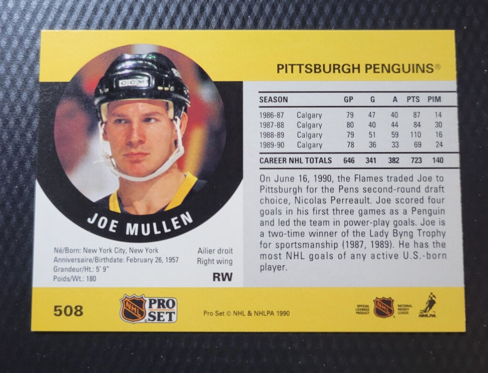 1990-91 Pro Set JOE MULLEN Pittsburgh Penguins Hockey NHL Card #508 | eBay