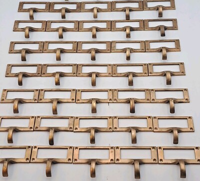 35 Vintage Brass Index Card Drawer Label Holder Library Catalog File ...