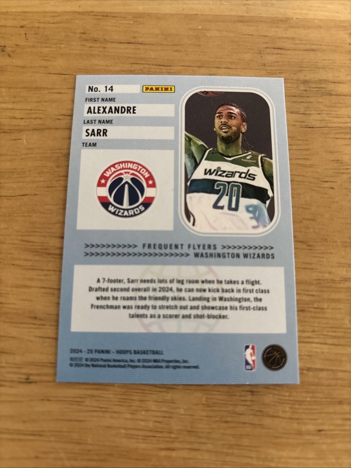 2024-25 Panini NBA Hoops #14 Alexandre Sarr Frequent Flyers ROOKIE ...