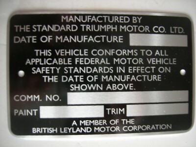 1970-1972 Triumph TR6 Commission Number Plate | Vintage