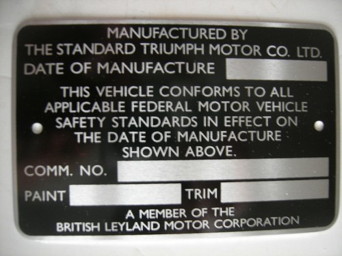 TRIUMPH TR6 COMMISSION NUMBER PLATE 1970 to 1972 | eBay