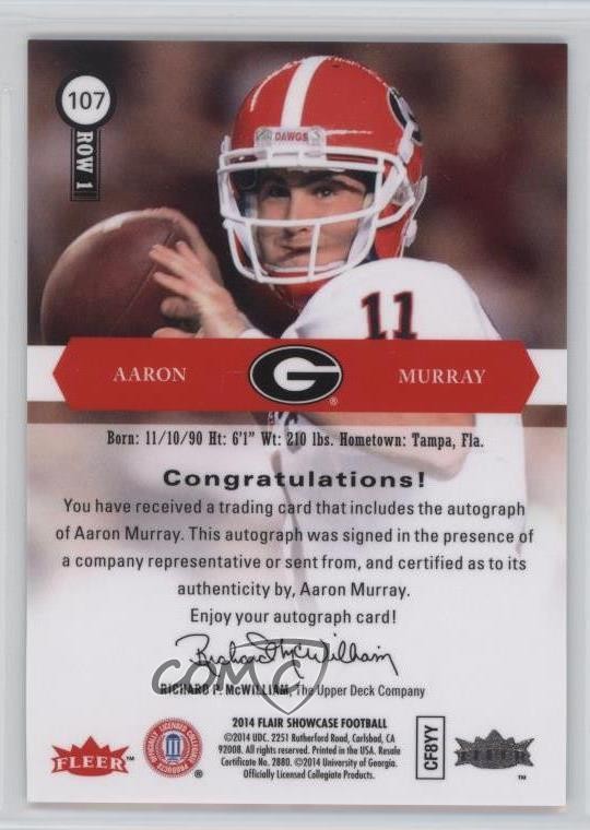 2014 Flair Showcase Auto Row 1 Aaron Murray #107 Rookie Auto RC | eBay