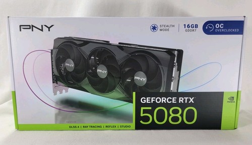 PNY GEFORCE RTX 5080 16GB Stealth Mode Overclocked GDDR7 Reflex Studio ...