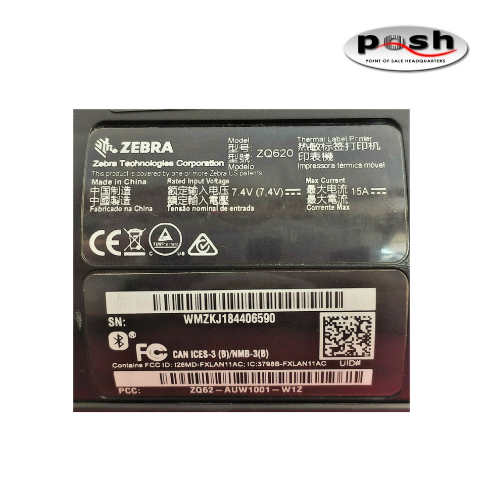 Zebra ZQ620 Label Mobile Printer: ZQ62-AUW1001-W1Z ***Set to Factory ...