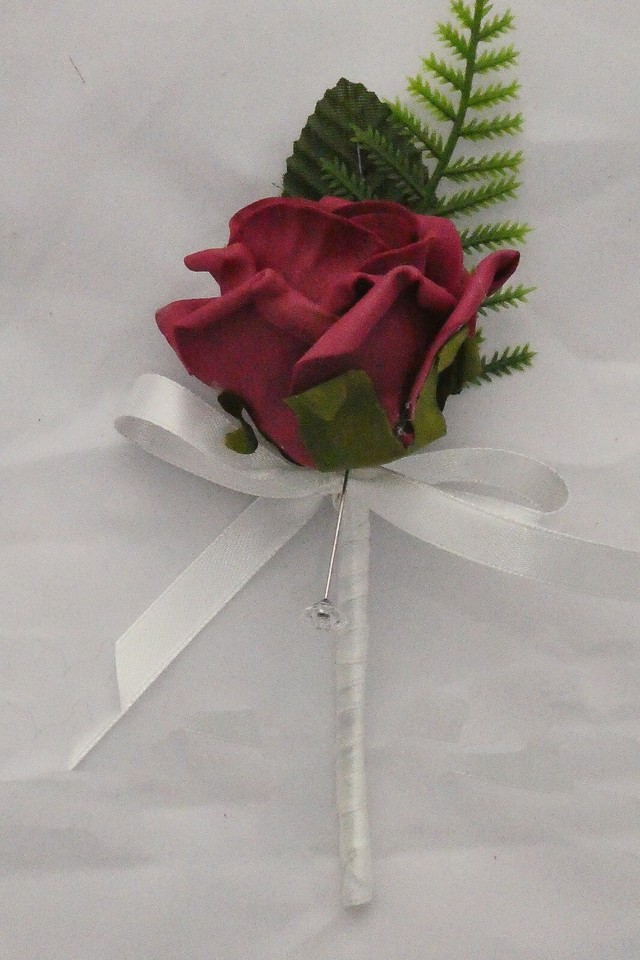Wedding Flowers Artificial Single Buttonholes in Burgundy Weddings ...