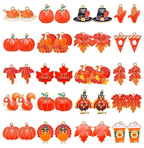 CEALXHENY 40PCS Fall Charms for Jewelry Making Thanksgiving Pumpkin ...