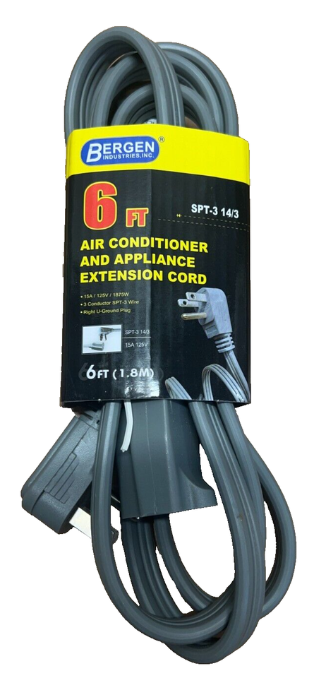 Bergen Wire AC Major Appliance Extension Cord Right U Ground Plug 6 ft ...