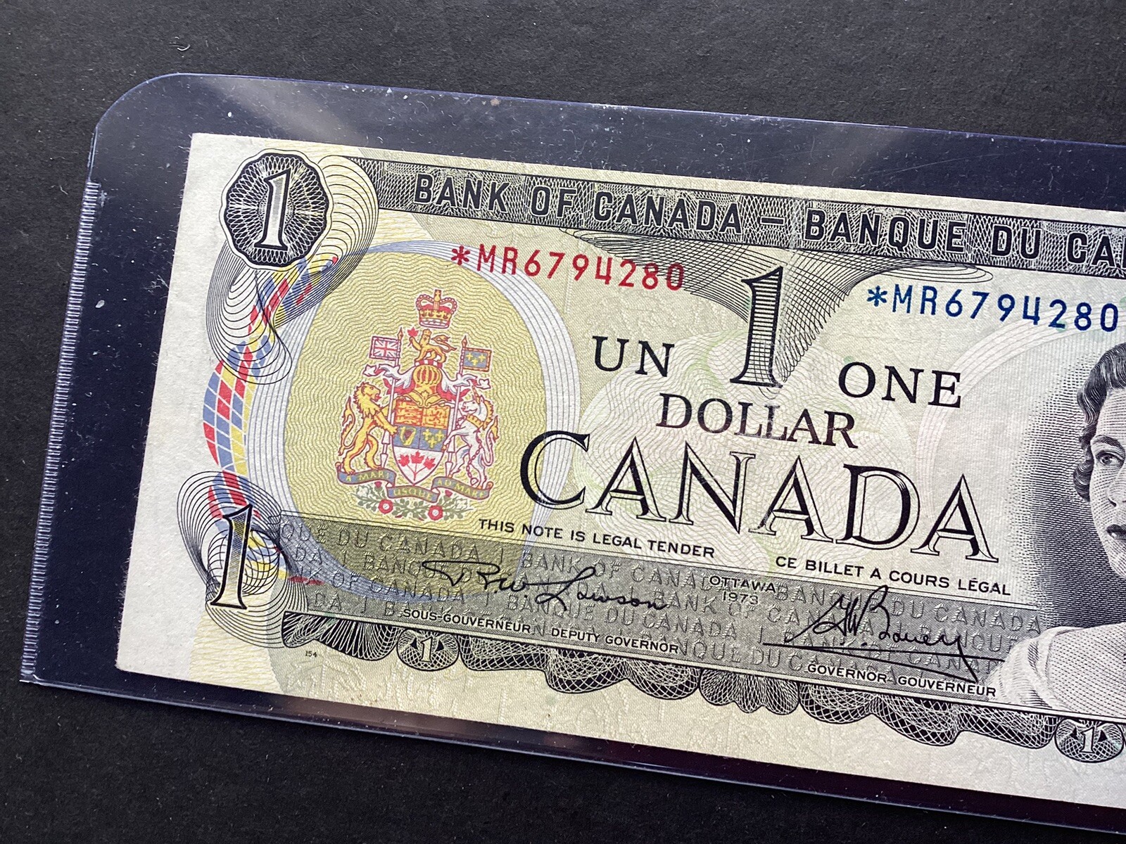 1973 CANADA ($1) DOLLAR *STAR REPLACEMENT BANK NOTE “MISCUT ERROR” *M/R ...