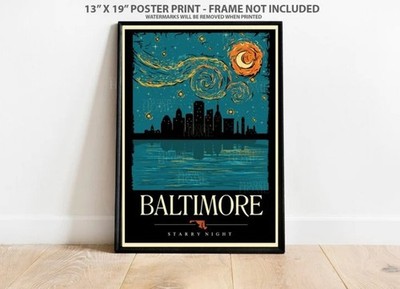 Baltimore Poster - Baltimore Maryland Print, Starry Night Art ...