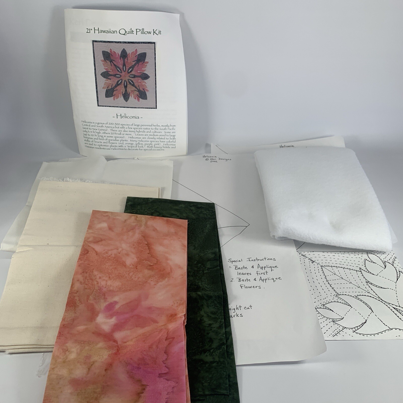 Keri Designs Hawaiian Quilt Pattern 21" Heliconia Pillow Kit NEW | eBay