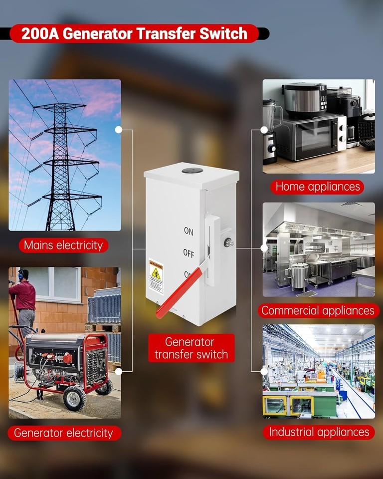 200 Amp Transfer Switch, Generator Manual Transfer Switch, 48000W ...