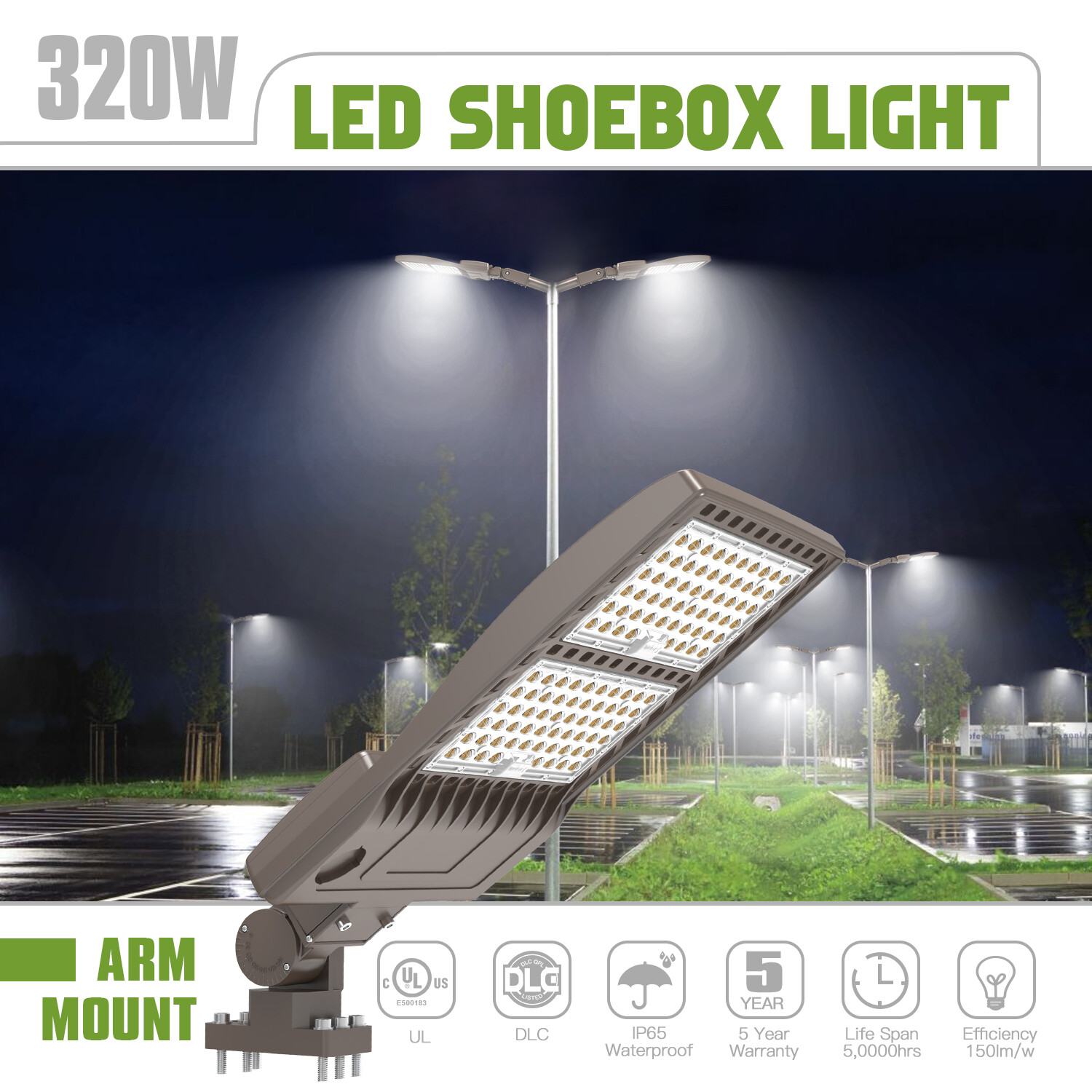 320W LED Parking Lot Street ShoeBox Light 45000Lumens Commercial Street ...