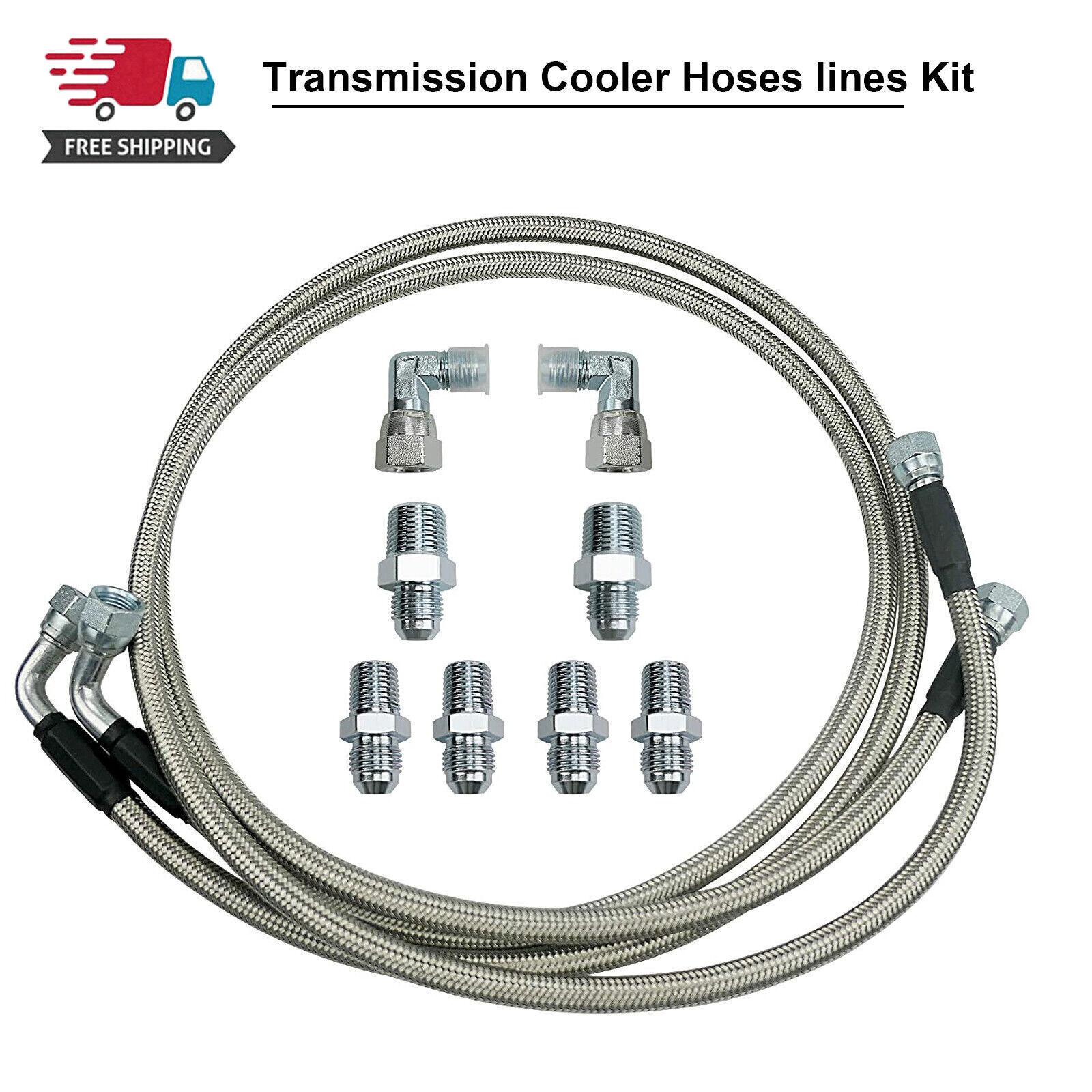 SS Braided Transmission Cooler Hose Lines Fittings 52" Length For TH350 ...