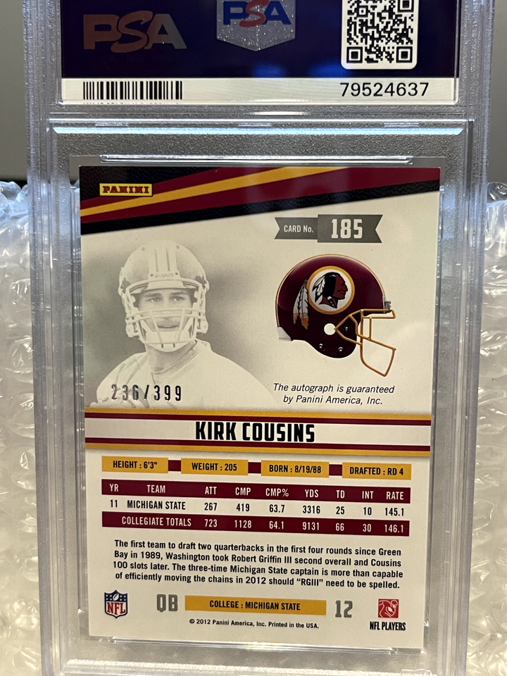 2012 PANINI R & S KIRK COUSINS AUTOGRAPH 236/399 #185 PSA 8 | eBay