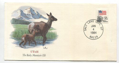 1984 Utah Rocky Mountain Elk Wildlife Cover Salt Lake City Jan 4 Flag ...
