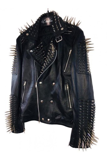 Genuine Leather New Black Long Spiked Studded Punk Unique Jacket For ...