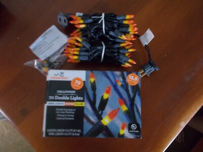 HALLOWEEN DOUBLE LIGHTS ORANGE & YELLOW CORN LIGHTS, NIB 70ct Flashing ...