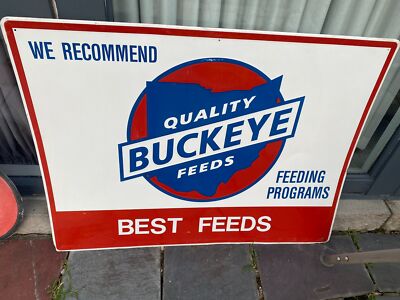 Vtg 36x48 Buckeye Feed Metal Tin Sign Advertising General Store ...