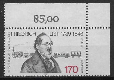 Bund 1989 ** Mi 1429 Friedrich List Eckrand Ecke Bogenecke oben rechts ...