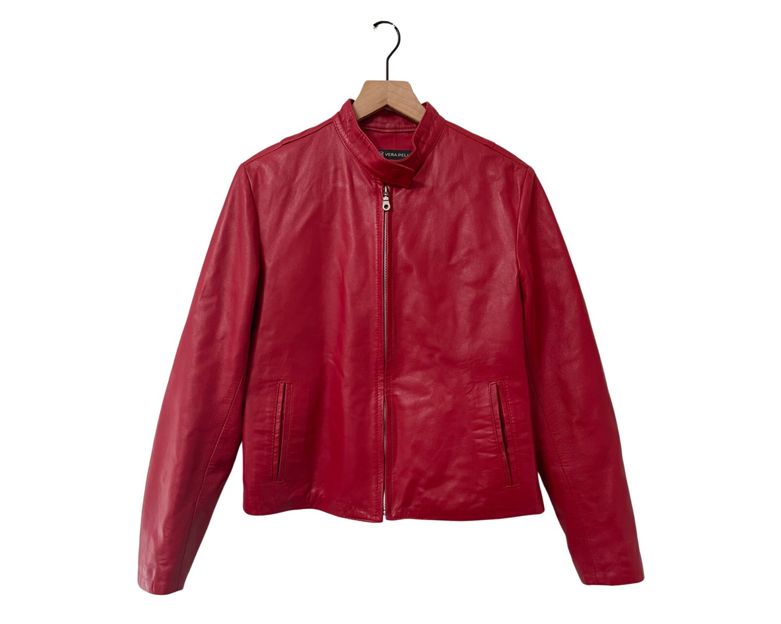 Vera Pelle Italian Red Leather Moto Style Jacket Size… - Gem