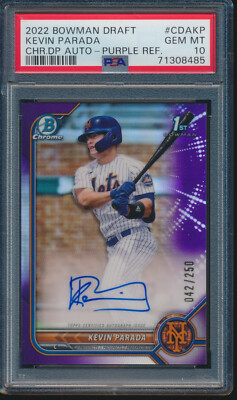 PSA 10 KEVIN PARADA AUTO 1st 2022 Bowman Chrome PURPLE REFRACTOR/250 RC ...