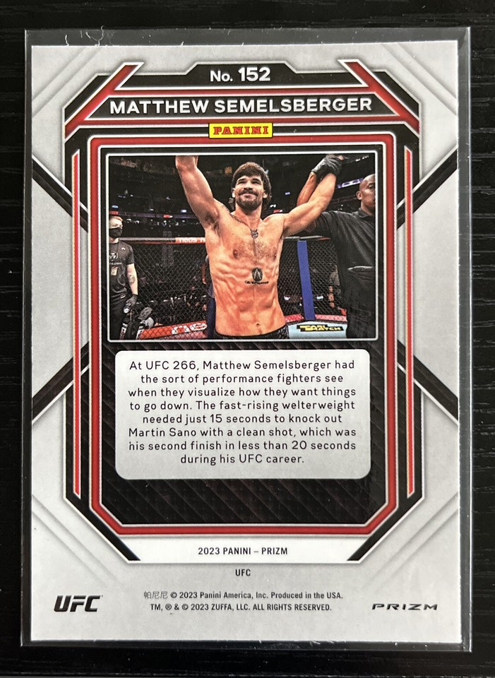 2023 UFC Prizm Matthew Semelsberger Rookie Card Hyper Welterweight | eBay