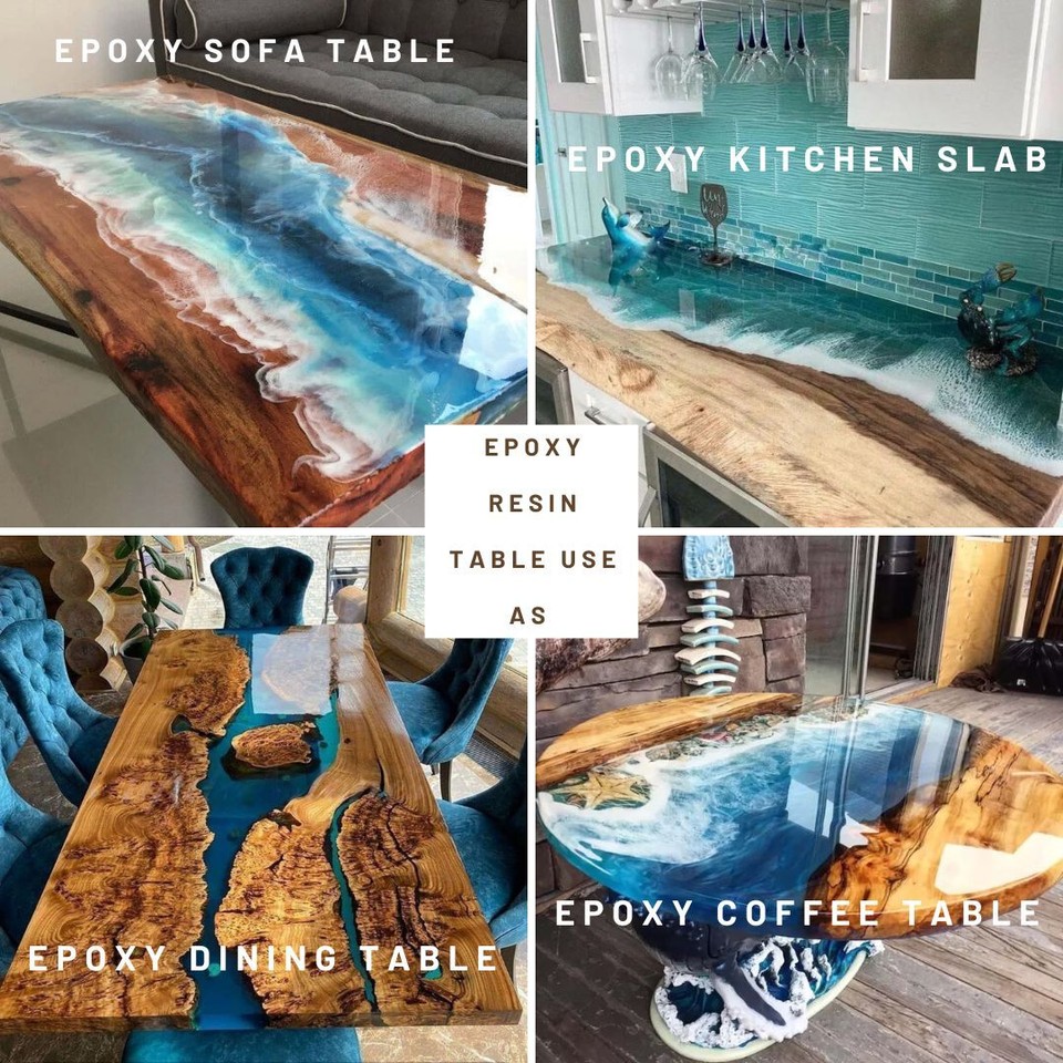 White Epoxy Resin Study Table Made to Order Wooden Dining Tabletop with ...