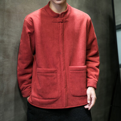 Chinese Style Mens Jackets Retro Tang Suit Chinese Warm Lamb Wool Hanfu ...