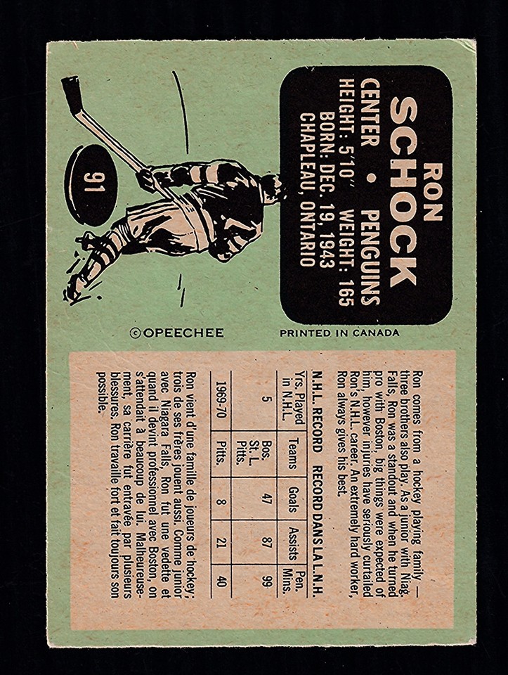 1970-71 RON SCHOCK #91 VG-EX OPC ** Pittsburgh Penguins Vintage NHL ...