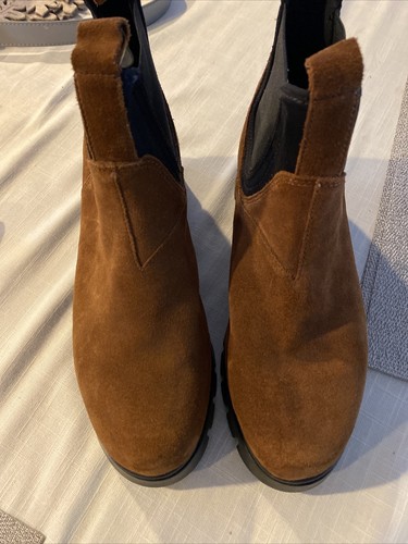 Saydo Brown Chelsea Chunky Lug Suede Leather Boots, Sz 39 US 8 New ...