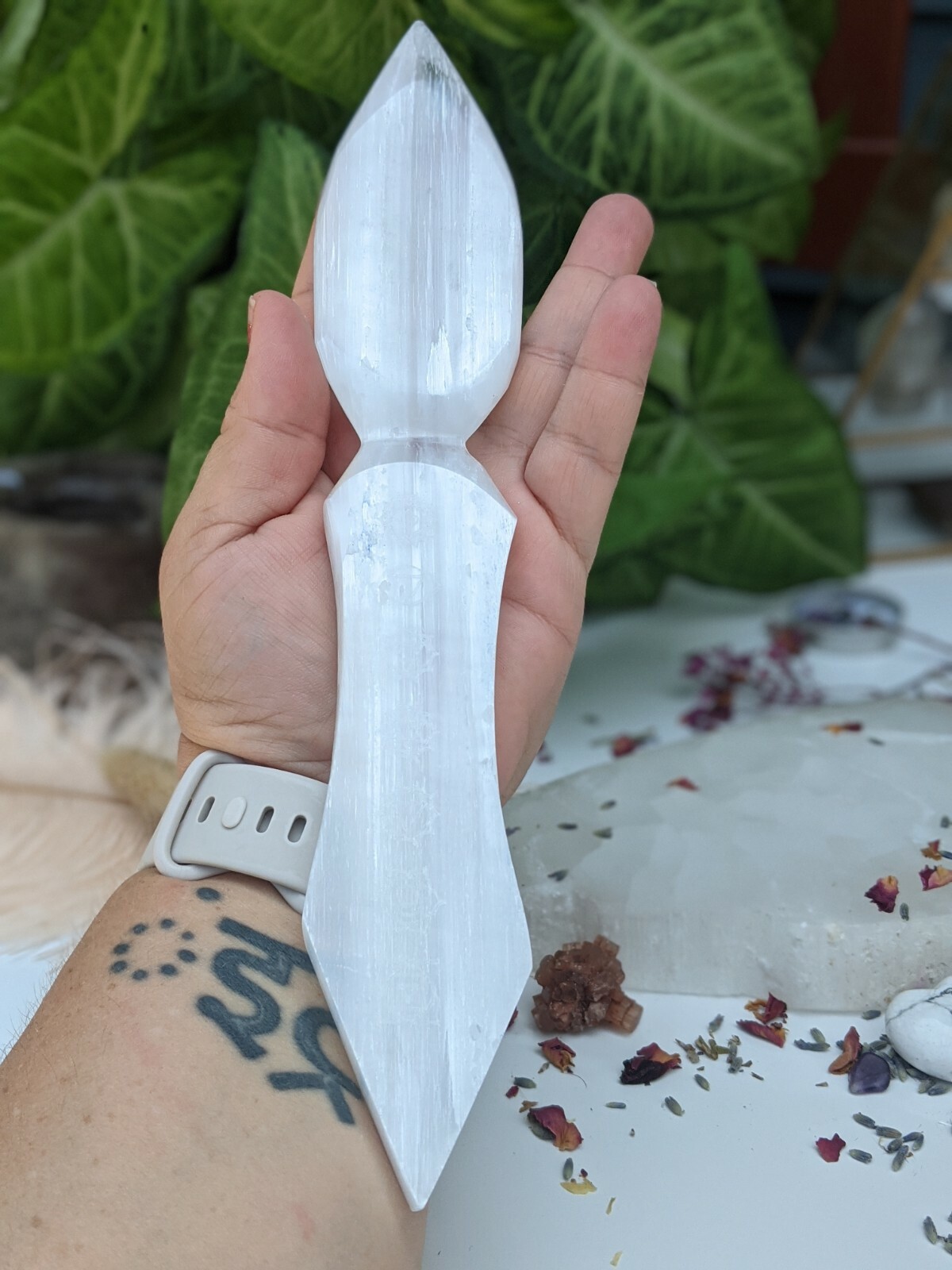 Large Selenite Athame Polished Chakra Mandala Crystal Ritual Dagger ...