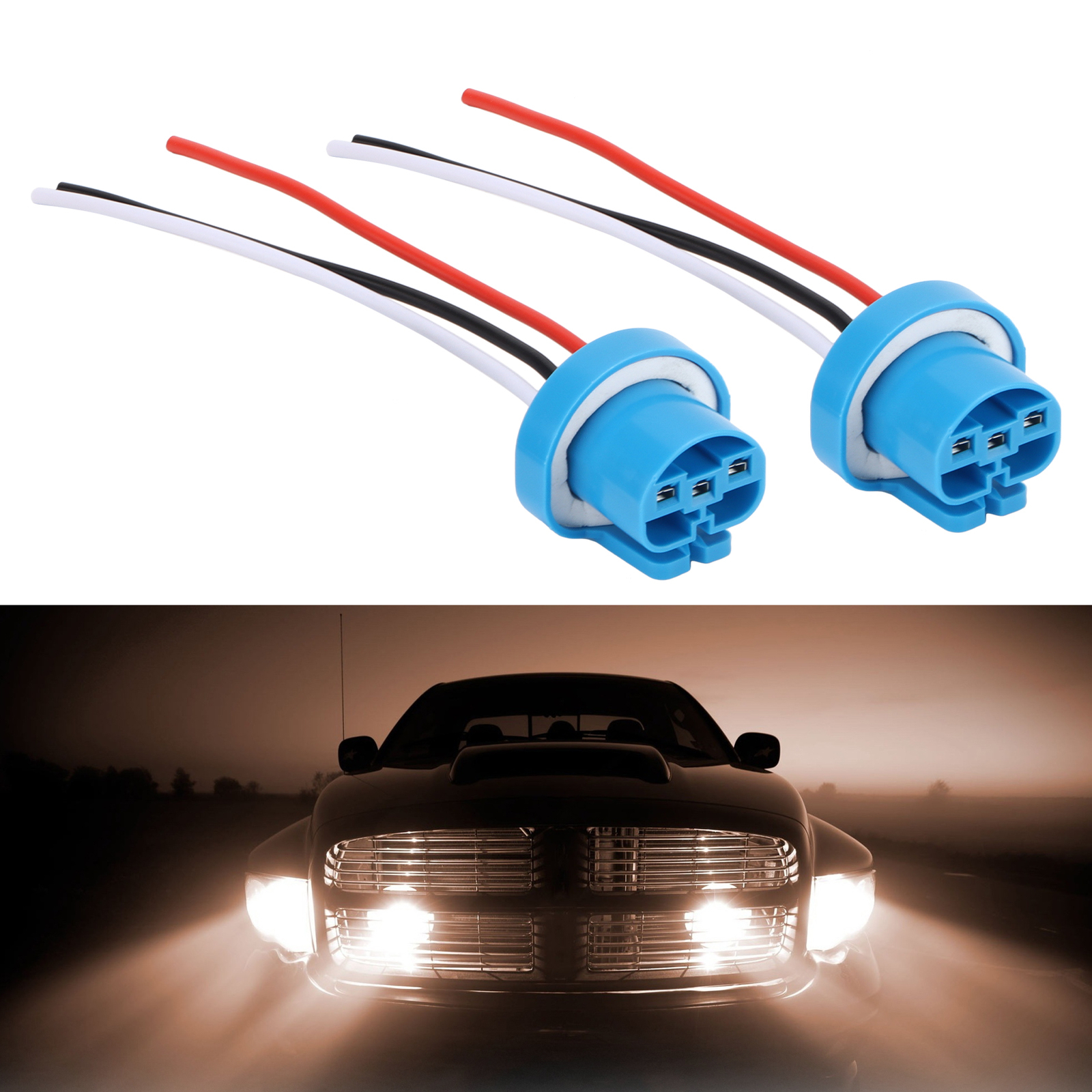 Pair 9007 Female Socket Harness Headlight Fog Light For 9004 HB1 HB5 ...