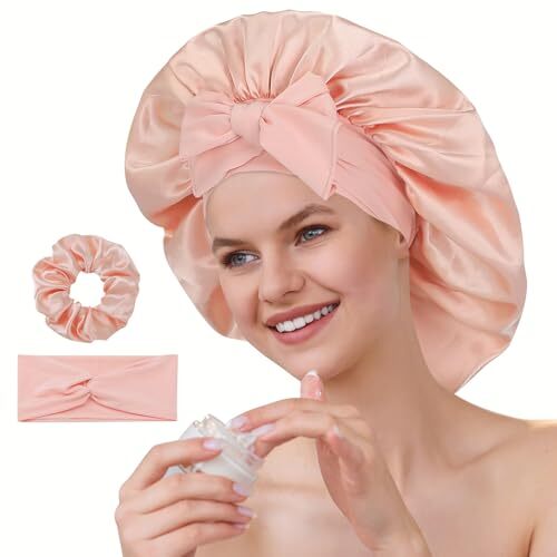Satin Silk Bonnet Set for Women with Adjustable Soft Tie Band Double ...