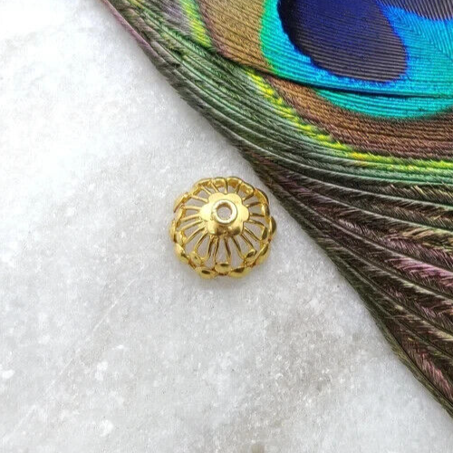 18k Yellow Gold Fancy Spacer Cap Bead Finding for Customized Jewelry ...