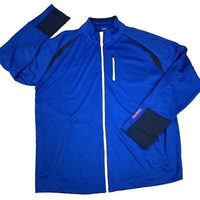 REEBOK Full Zip Warm Up Jacket Coat Mock Neck Men XL Blue Polyester | eBay