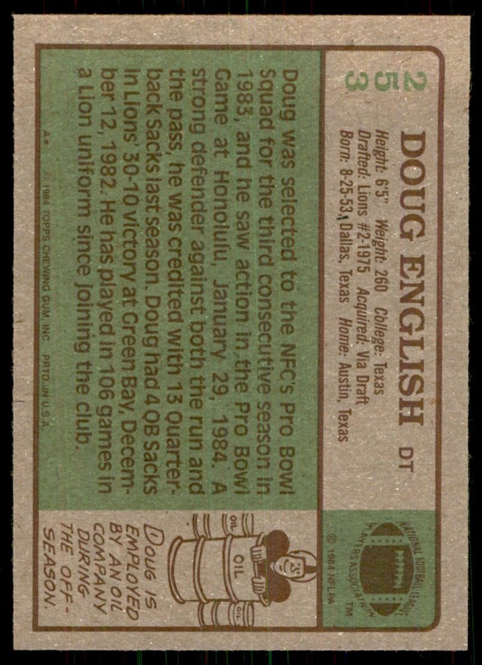 1984 TOPPS DOUG ENGLISH DETROIT LIONS #253 | eBay
