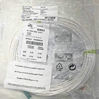 OFS EZ BEND MDU FTTP LO DUAL END FIBRE OPTIC CABLE 20M -BT CODE 097533 ...