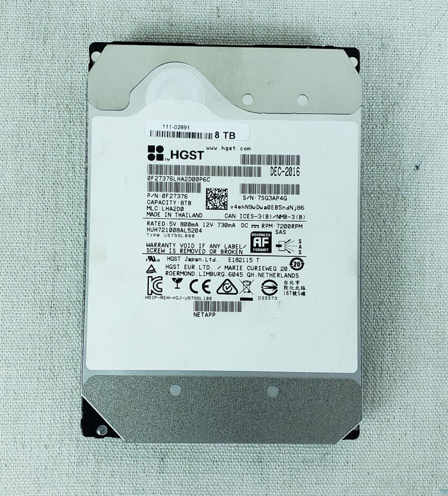 2 x 8TB 7.2K 12Gb/s SAS 3.5” Hard Drive – PN: 0F27376 / HUH721008AL5204 ...