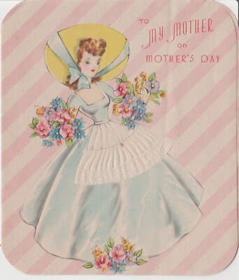 VINTAGE PINK STRIPE MOTHER'S DAY EMBOSSED GREETING CARD UNUSED | eBay