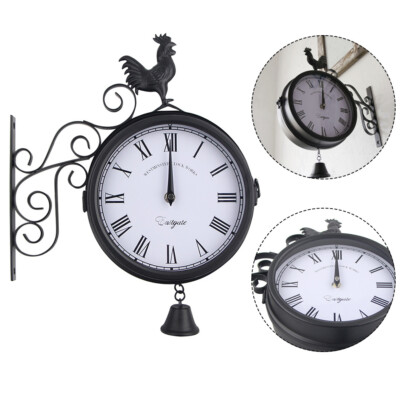 Outdoor Garden Cockerel & Bell Wall Clock Garden Double Sided Wall ...