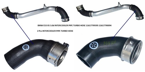 2 x BMW E53 X5 3.0d INTERCOOLER PIPE TURBO HOSE 11617799395 11617790094 ...