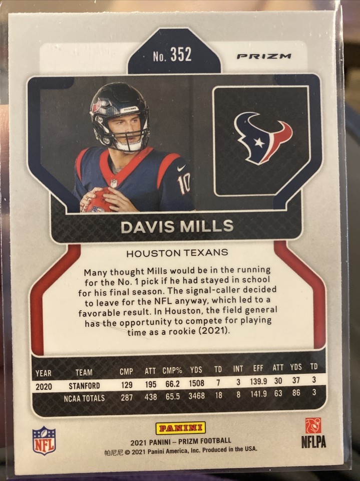 2021 Panini Prizm Football #352 Davis Mills Red Cracked Ice Rookie RC ...