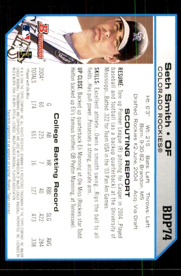 2004 Bowman Seth Smith Baseball Cards #BDP74 | eBay